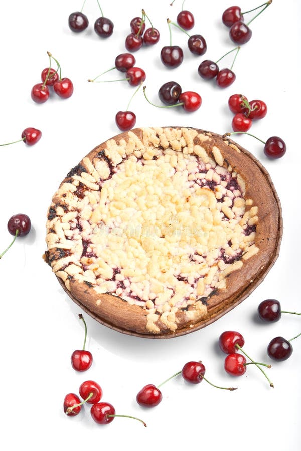 Sweet Round Baked Cake with Cherry Stock Image - Image of treat, sugar ...