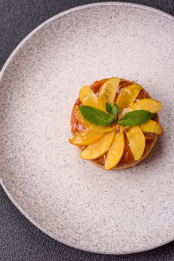 Sweet Round Pie or Tart with Apples and Peach. Mini Sweet Tart Stock ...