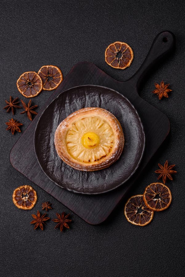 Sweet Round Tart with Pineapple Stock Photo - Image of dish, torte ...