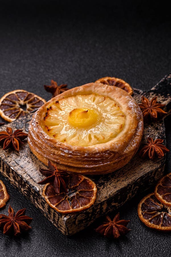 Sweet Round Tart with Pineapple Stock Image - Image of golden, homemade ...
