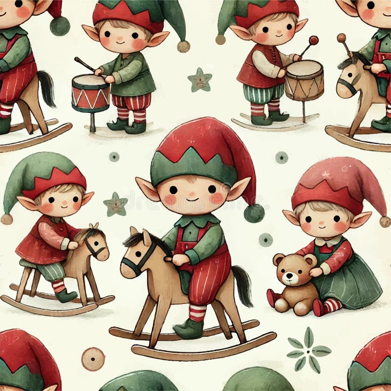 Sweet Santa Elves Print Design in Vector Stock Vector - Illustration of ...