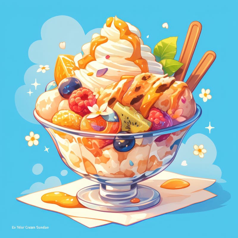 Sweet and Savory Fruit Sundae - Illustration Stock Illustration ...