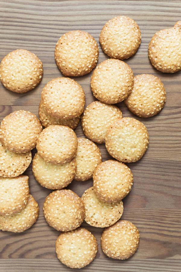 Sweet Sesame Biscuits on a Wooden Table Stock Photo - Image of food ...
