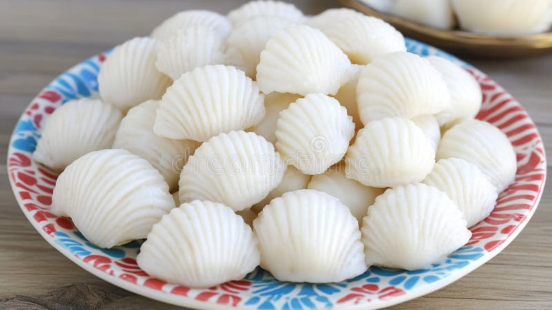 Sweet Shell-shaped Treats on Plate, Kitchen Setting Stock Photo - Image ...