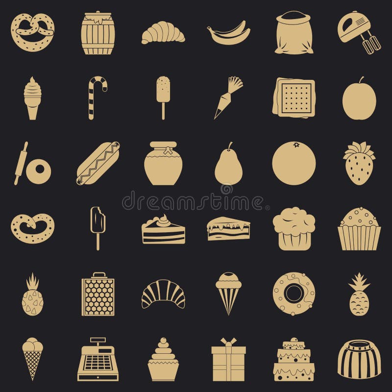 Sweet Shop Icons Set, Simple Style Stock Vector - Illustration of ...