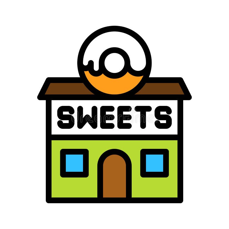 Sweet Shop Vector Illustration, Filled Style Icon Editable Outline ...