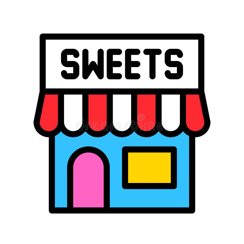 Sweet Shop Vector Illustration, Filled Style Icon Editable Outline ...