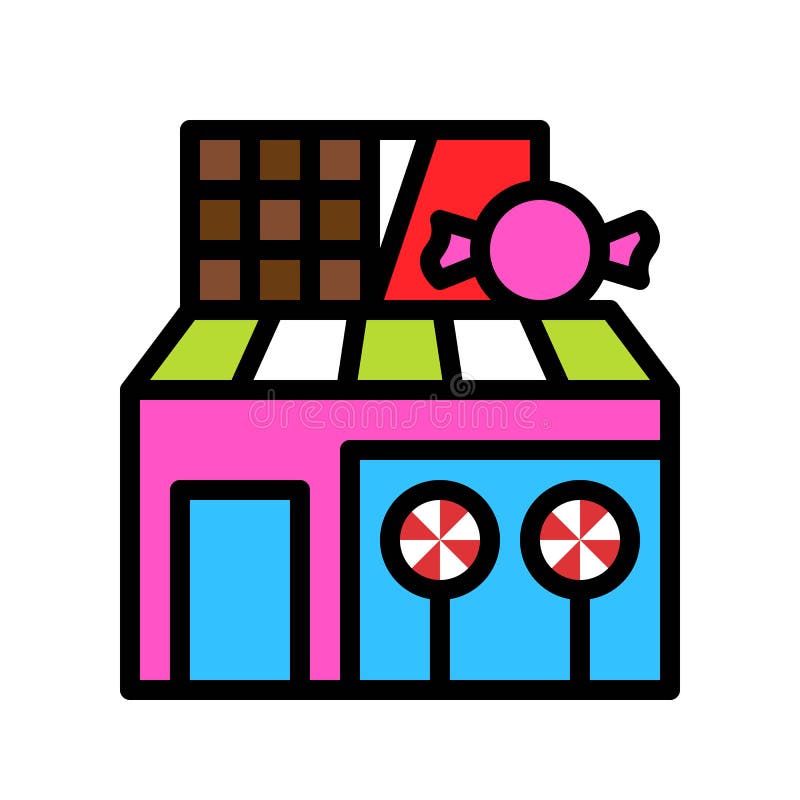 Sweet Shop Vector Illustration, Filled Style Icon Editable Outline ...