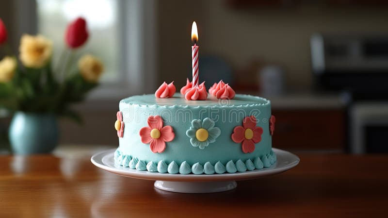 Sweet, Simple Birthday Cake with Pastel Icing and Floral Decorations ...