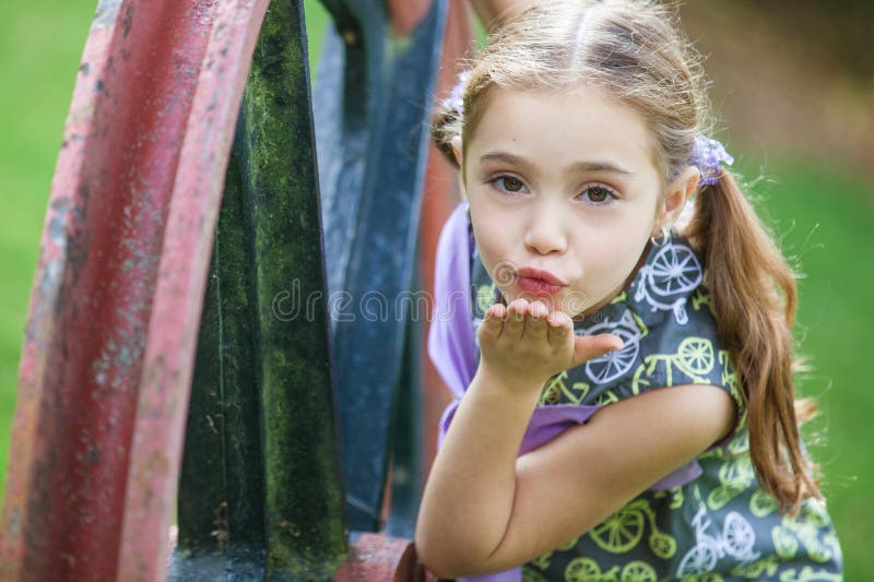 Sweet Six Years Old Blonde Girl Outdoors Stock Image Image Of