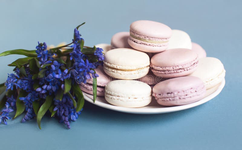 Sweet Soft Macaroons on Plate Stock Image - Image of assorted ...