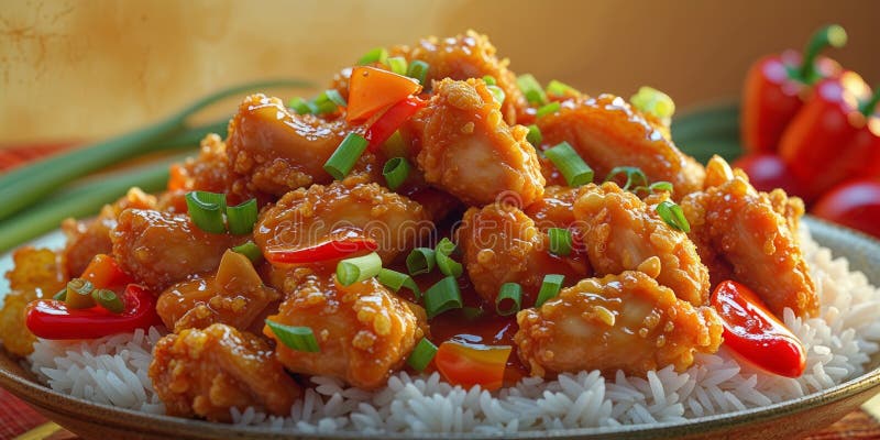 Sweet and Sour Chicken with Crispy Batter and White Rice Stock Photo ...