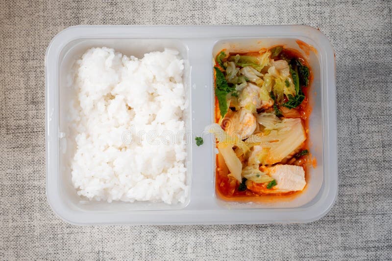 Sweet and Sour Chicken and Rice Ready Meal in a Plastic Container ...