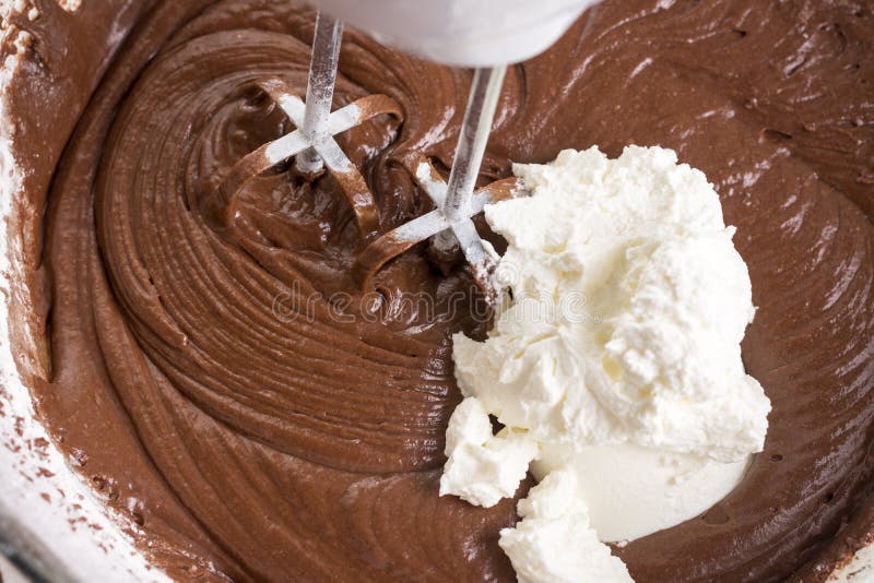 Sweet Sour Cream in the Chocolate Cream with Hand Mixer Stock Photo ...