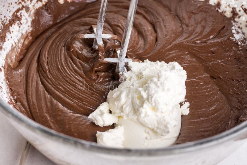 Sweet Sour Cream in the Chocolate Cream with Hand Mixer Stock Photo ...