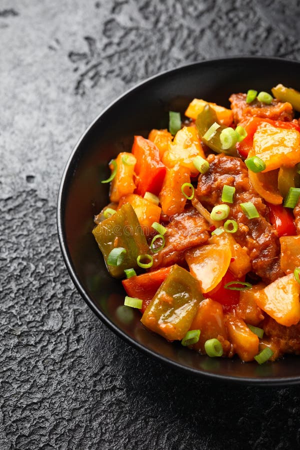 Sweet and Sour Pork with Bell Pepper, Pineapple, Spring Onion Stock ...