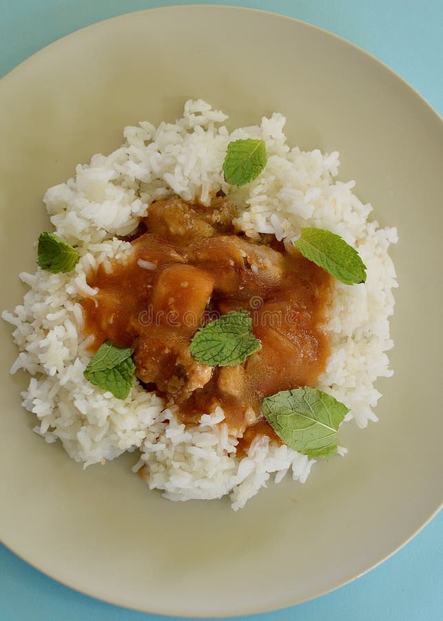 Sweet and Sour Pork with White Rice Stock Photo - Image of delicious ...