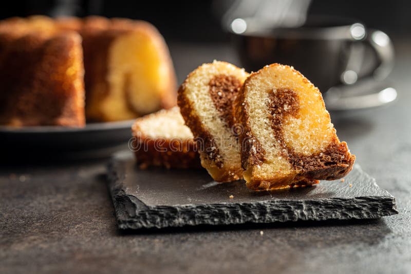 Sweet Sponge Cake. Bundt Cake on Dark Table Stock Image - Image of ...