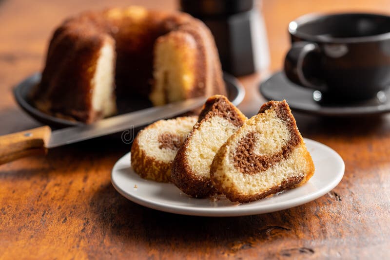 Sweet Sponge Cake. Bundt Cake on Wooden Table Stock Image - Image of ...