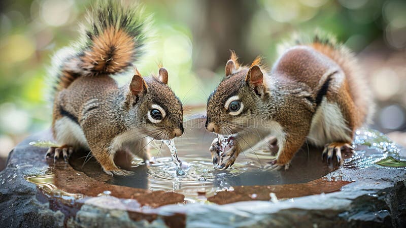 Sweet Squirrels Sharing Sips of Sparkling Spring Water . Generative Ai ...