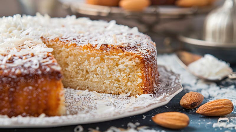 Basbousa Arabic Sweet Bakery. Middle Eastern Dessert Vector ...