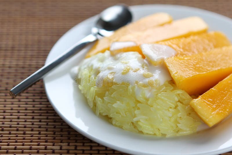 Sweet Sticky Rice with Mango Stock Photo - Image of coconut, dessert ...