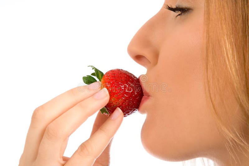 Sweet Strawberry Lips of Woman Stock Image - Image of hand, girl: 2502463