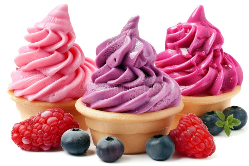 Sweet Summer Bliss, Fruit Flavored Ice Cream N White Background Stock ...