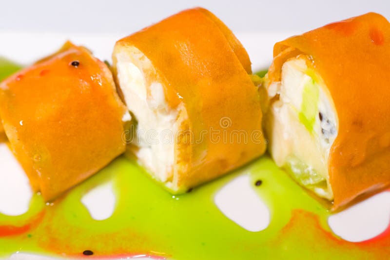 Sweet Egg Sushi Roll or Tamago Roll. Japanese Traditional Food Made ...