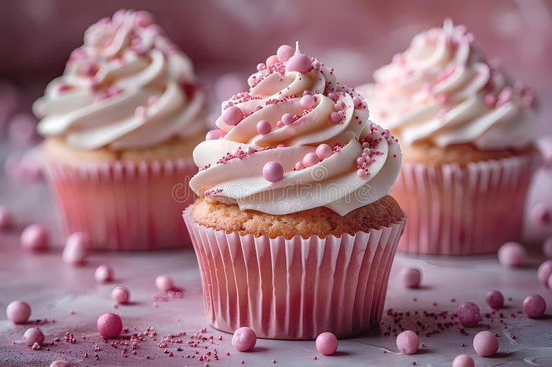 Sweet Symphony: Vanilla Cupcakes with Pink Sprinkles. Concept Baking ...