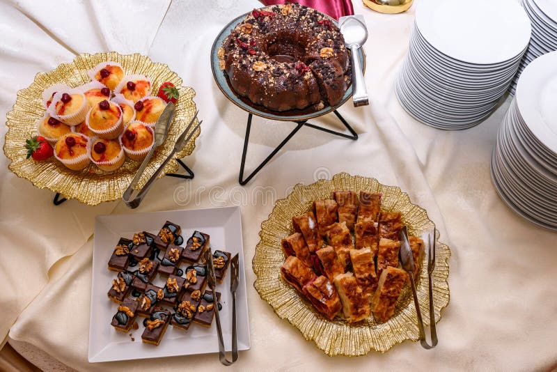 Sweet Table for Birthday or Wedding Ceremony. Candy Bar with a Lot of ...