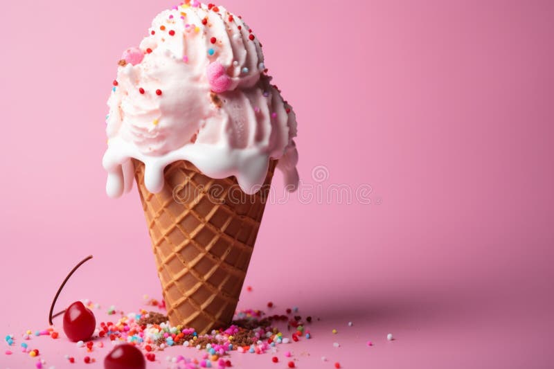 Sweet Tableau Top View of Delectable Ice Cream Against Pink Stock ...