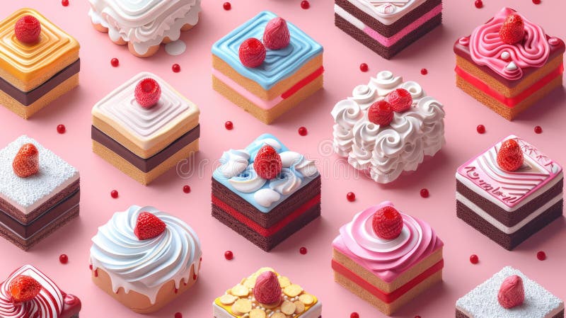 Sweet Temptations: a Pastel Cake Display with Isometric Patterns and ...