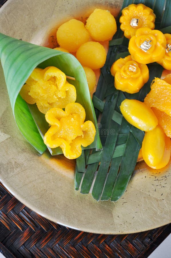 Sweet Thai Dessert on Golden Plate Stock Photo - Image of leaf, gourmet ...