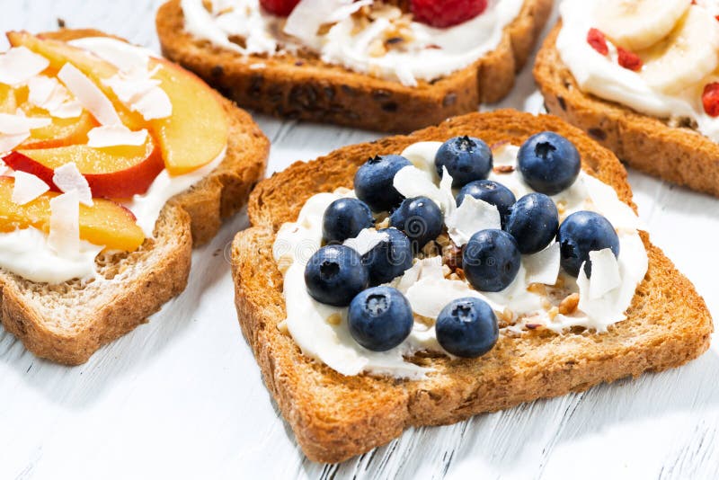 Sweet Toast with Different Toppings, Closeup Stock Photo - Image of ...