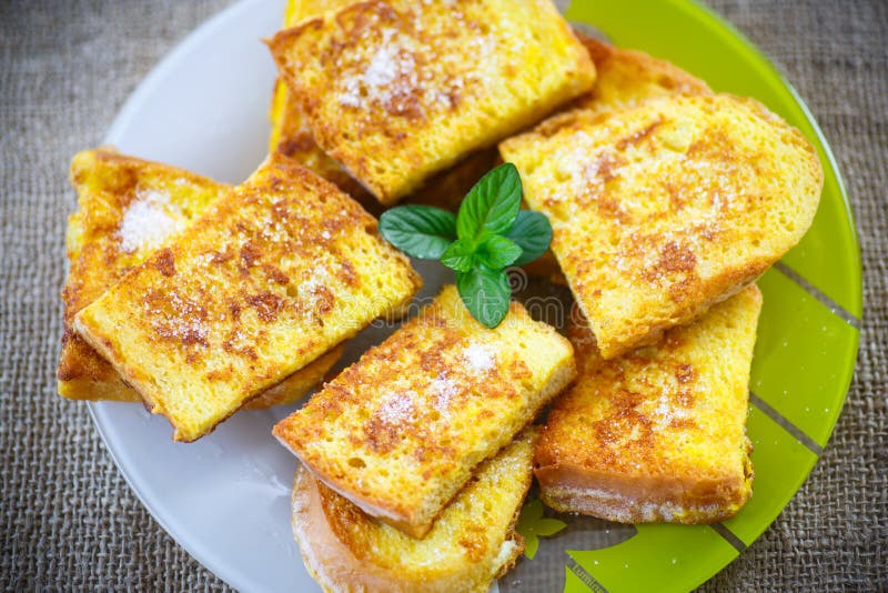 Sweet Toast Fried Egg Sprinkled Stock Photo - Image of pastries, bakery ...