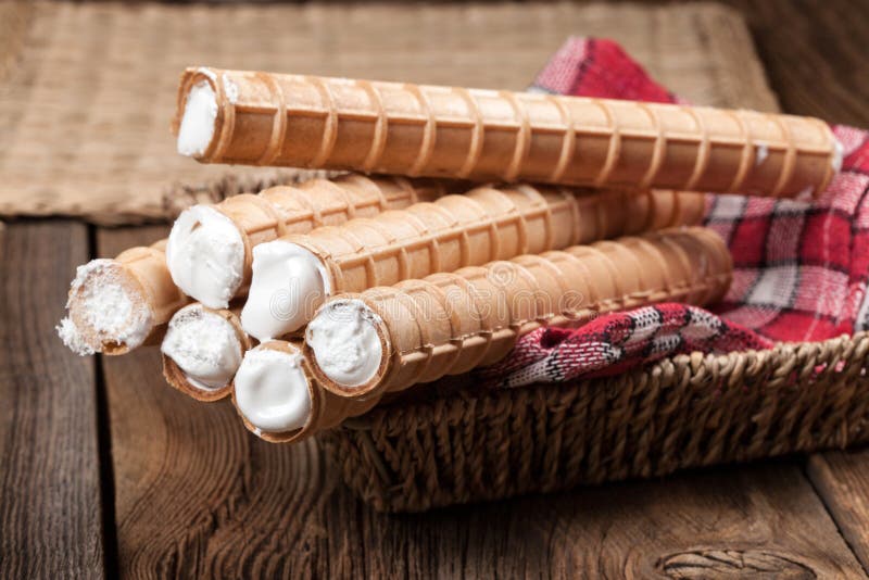 Sweet Tube with Whipped Cream. Stock Image - Image of roll, biscuit ...