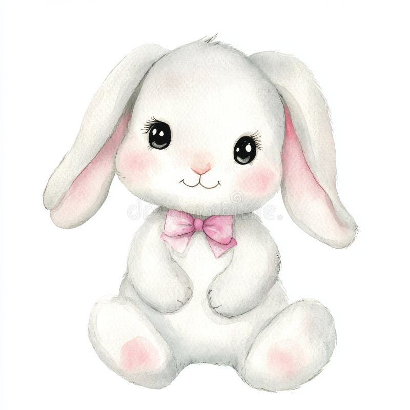 Sweet Watercolor Bunny, Alone on a White Surface Stock Photo - Image of ...