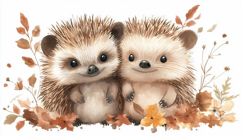Sweet Watercolor Illustration of Baby Hedgehog in Cute Pose Stock ...