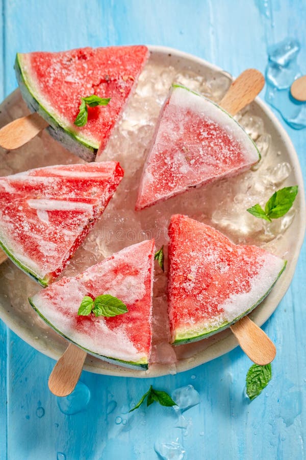 Sweet Watermelon Ice Cream on Cold Ice Stock Image - Image of fresh ...