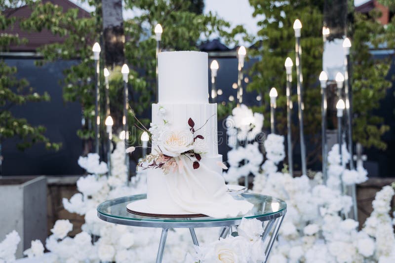 Sweet white cake on the stock image. Image of couple - 349340463