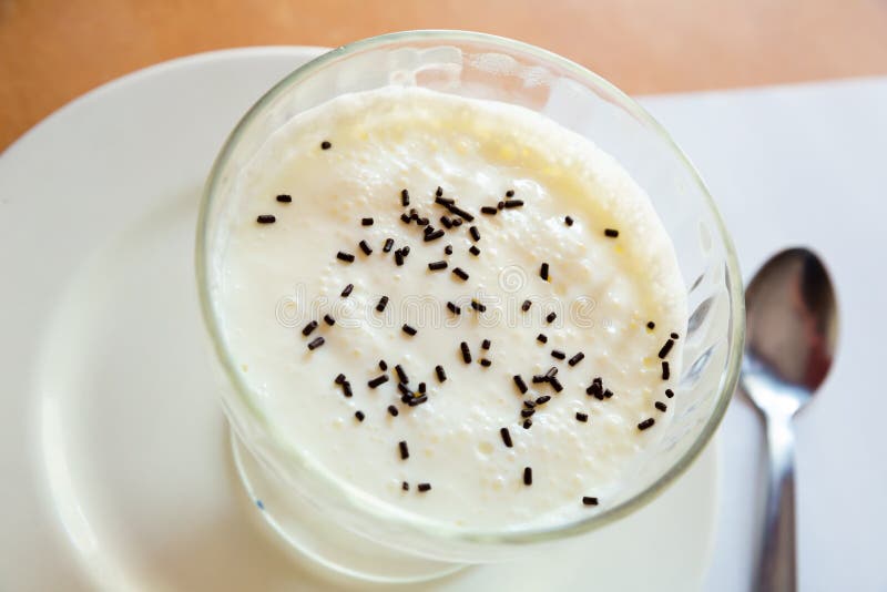 Sweet White Homemade Pudding Served at Plate with Spoon Stock Photo ...