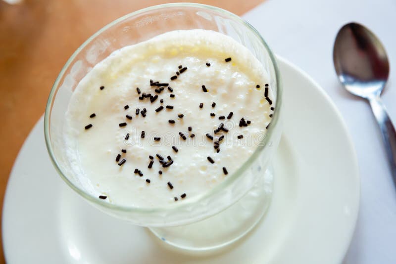 Sweet White Homemade Pudding Served at Plate with Spoon Stock Photo ...
