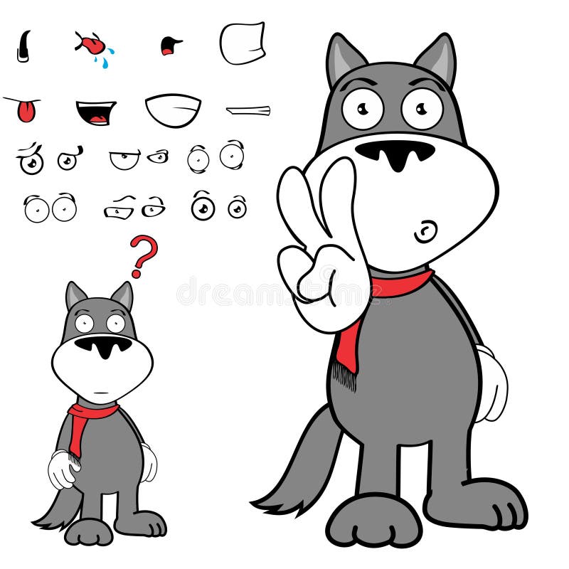 Sweet Wolf Cartoon Kawaii Expressions Pack Stock Vector - Illustration ...