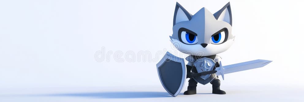 A Sweet Wolf Figure, Generated in 3D, Wields a Shield and a Spear Stock ...