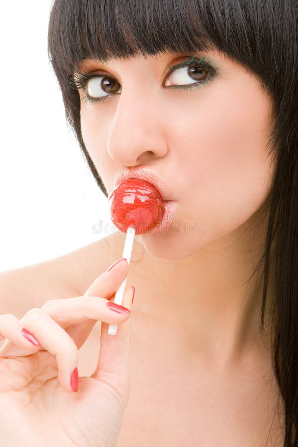Woman Licking Sweet Sugar Candy Closeup Stock Photo - Image of drop ...
