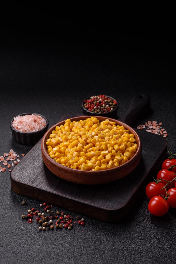 Sweet Yellow Canned Corn in Bowl Stock Photo - Image of product ...