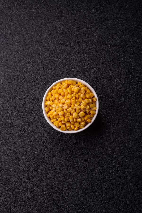 Sweet Yellow Canned Corn in Bowl Stock Photo - Image of food, product ...