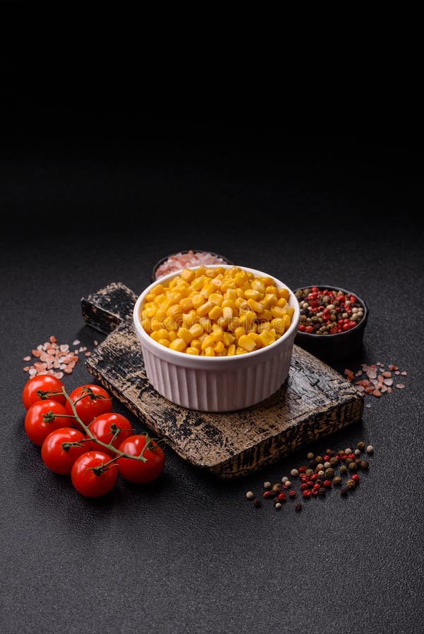Sweet Yellow Canned Corn in Bowl Stock Photo - Image of macro, natural ...