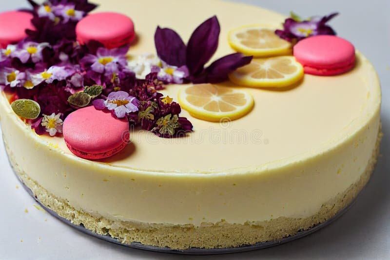 Sweet Yellow Lemon Cheesecake Cake with Fruit Stock Photo - Image of ...